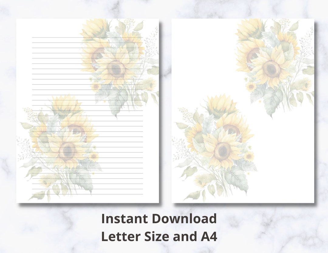 Sunflower Printable Stationery| Floral Writing Paper| Sunflower ...