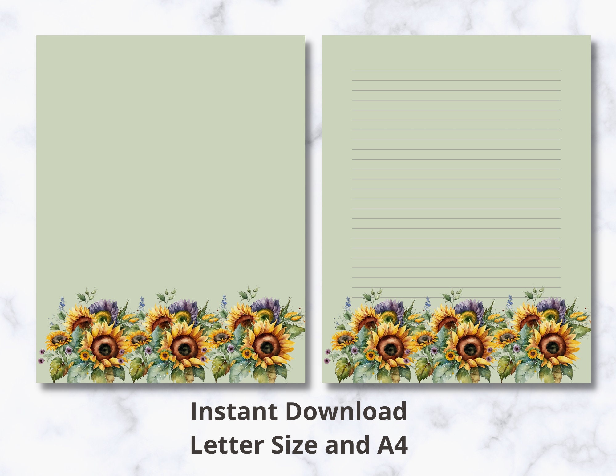 Sunflower Printable Stationery| Floral Writing Paper| Sunflower ...