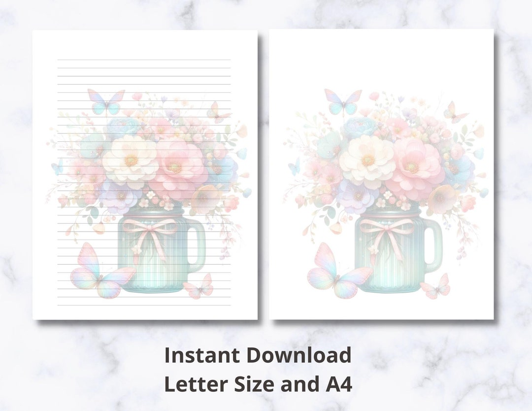 Floral Printable Stationery| Printable Butterfly Stationery| Cute ...