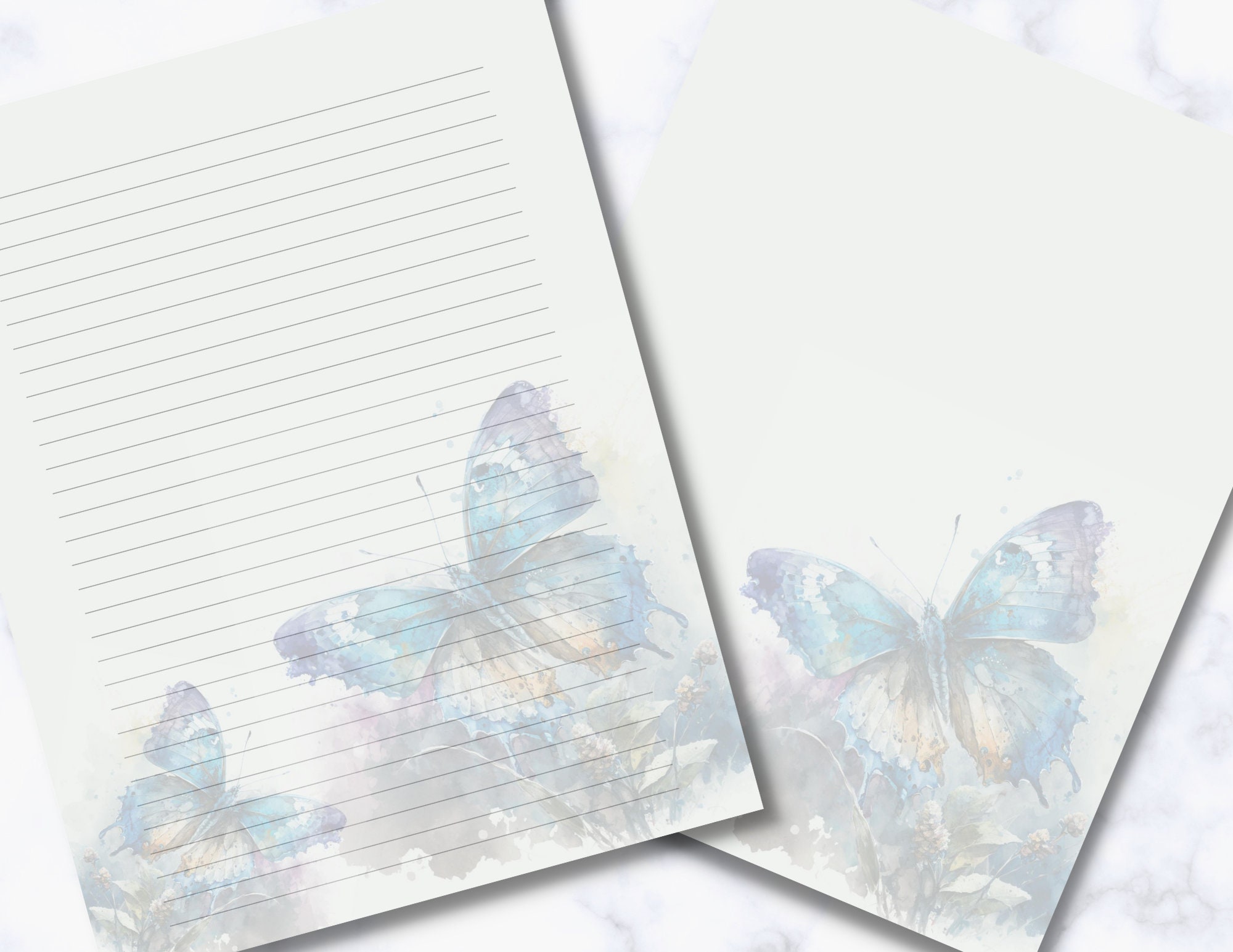 Blue Butterfly Stationery: Lined & Unlined Printable Paper (digital ...