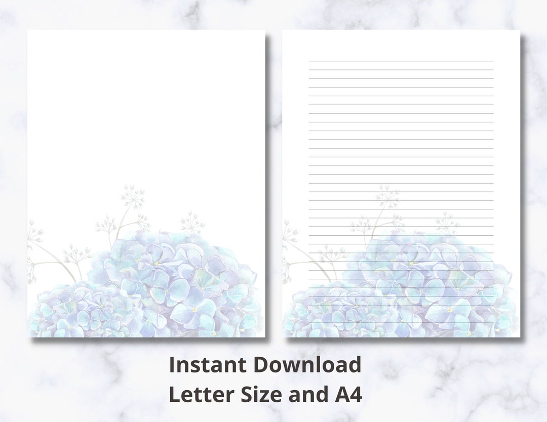 Blue Hydrangea Flowers Printable Stationery| Floral Writing Paper ...