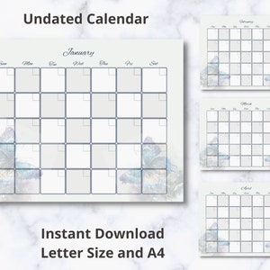 Undated Blue Butterflies Printable Calendar| Undated Calendar ...