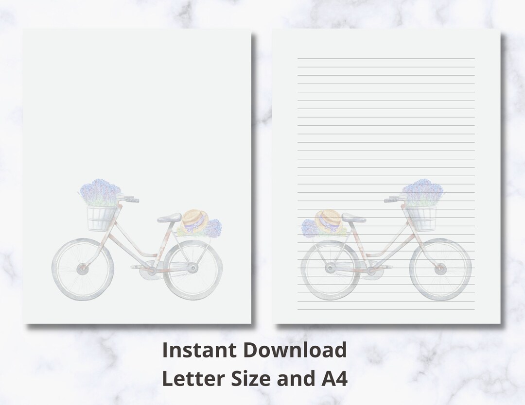 Lavender Bicycle Stationery Printable | Floral Writing Paper ...