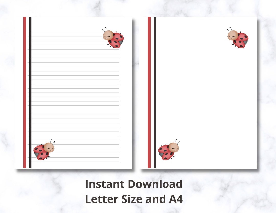 Ladybug Printable Stationery| Printable Kawaii Stationery| Cute Animal ...