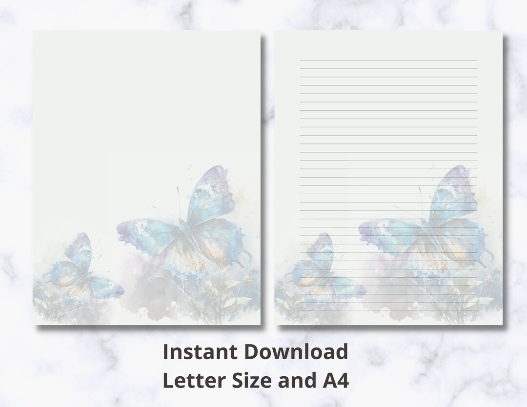 Blue Butterfly Stationery Printable | Floral Writing Paper | Lined and ...