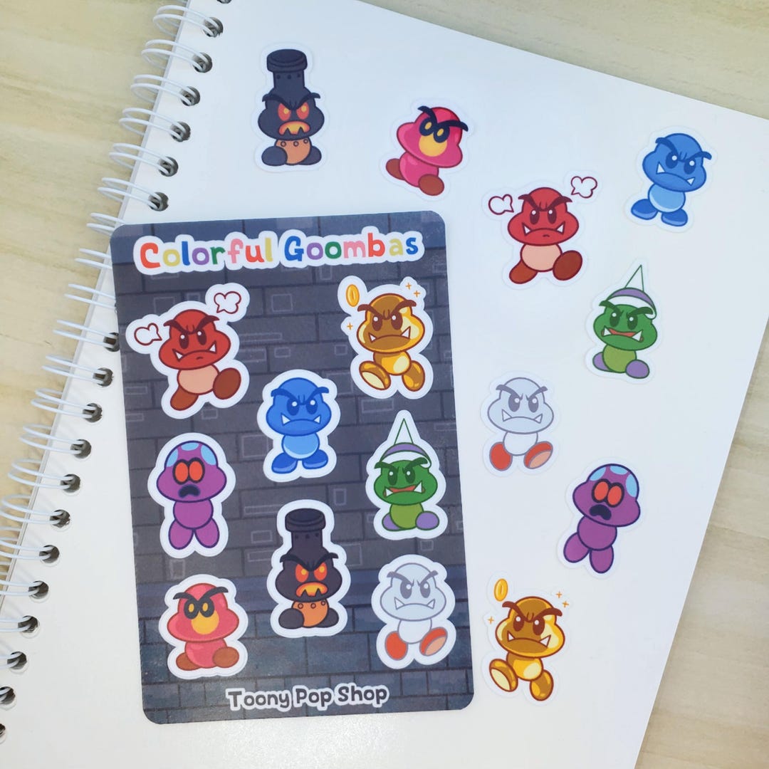 Colorful Goombas Sticker Sheet Super Bros Matte 4x3 Sticker Sheet Gamer ...