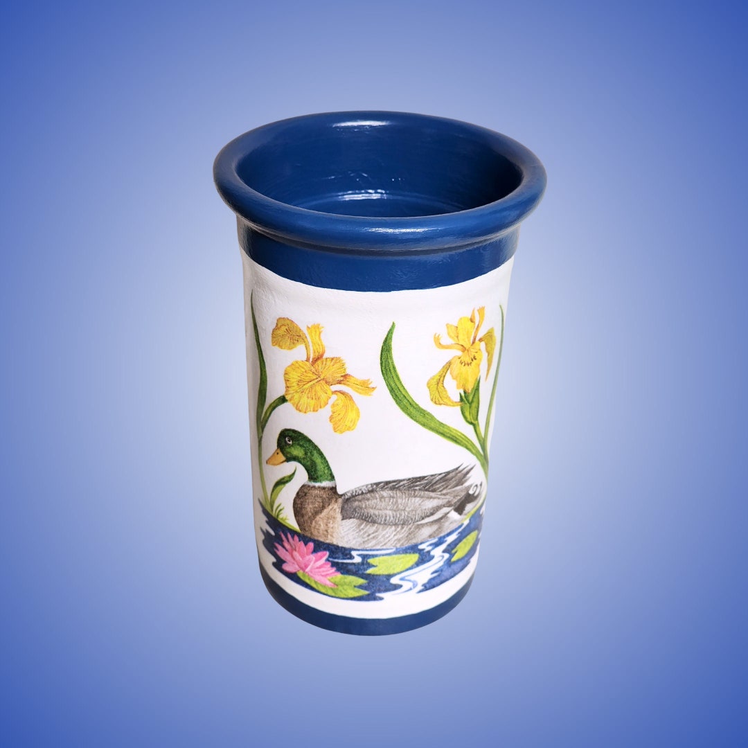 MALLARD DUCK Kitchen Utensil Crock| 8.75-inch-tall Clay Vase ...