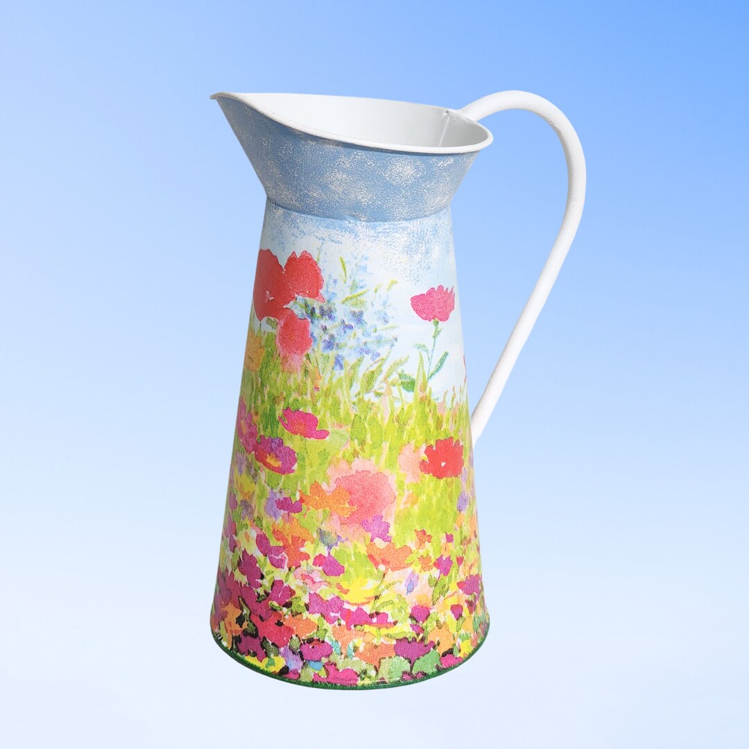 WILDFLOWER MEADOW Decoupage 9" Decorative Pitcher | Dry and Faux Floral ...