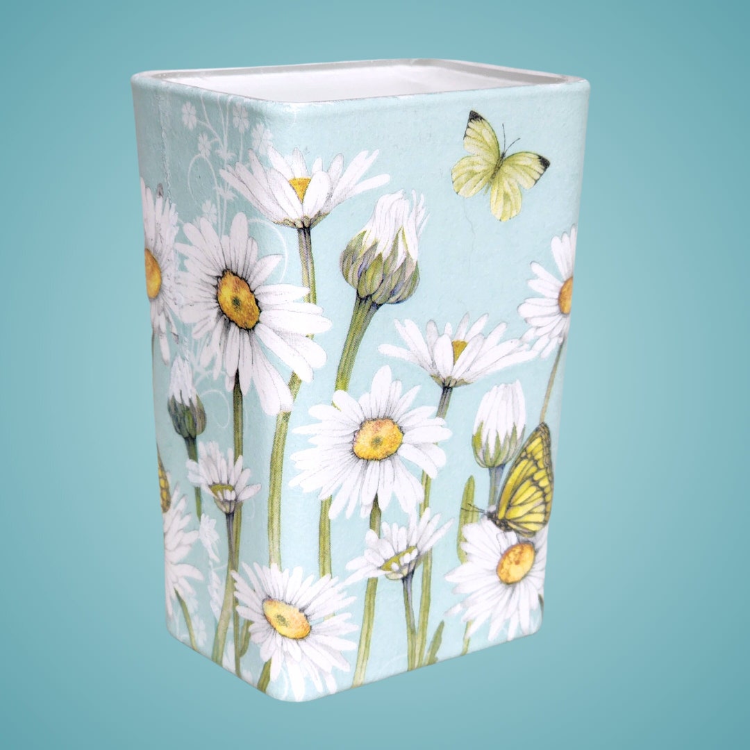 LOVES-ME DAISIES Decoupage Rectangle Glass Vase | Modern Rectangle ...