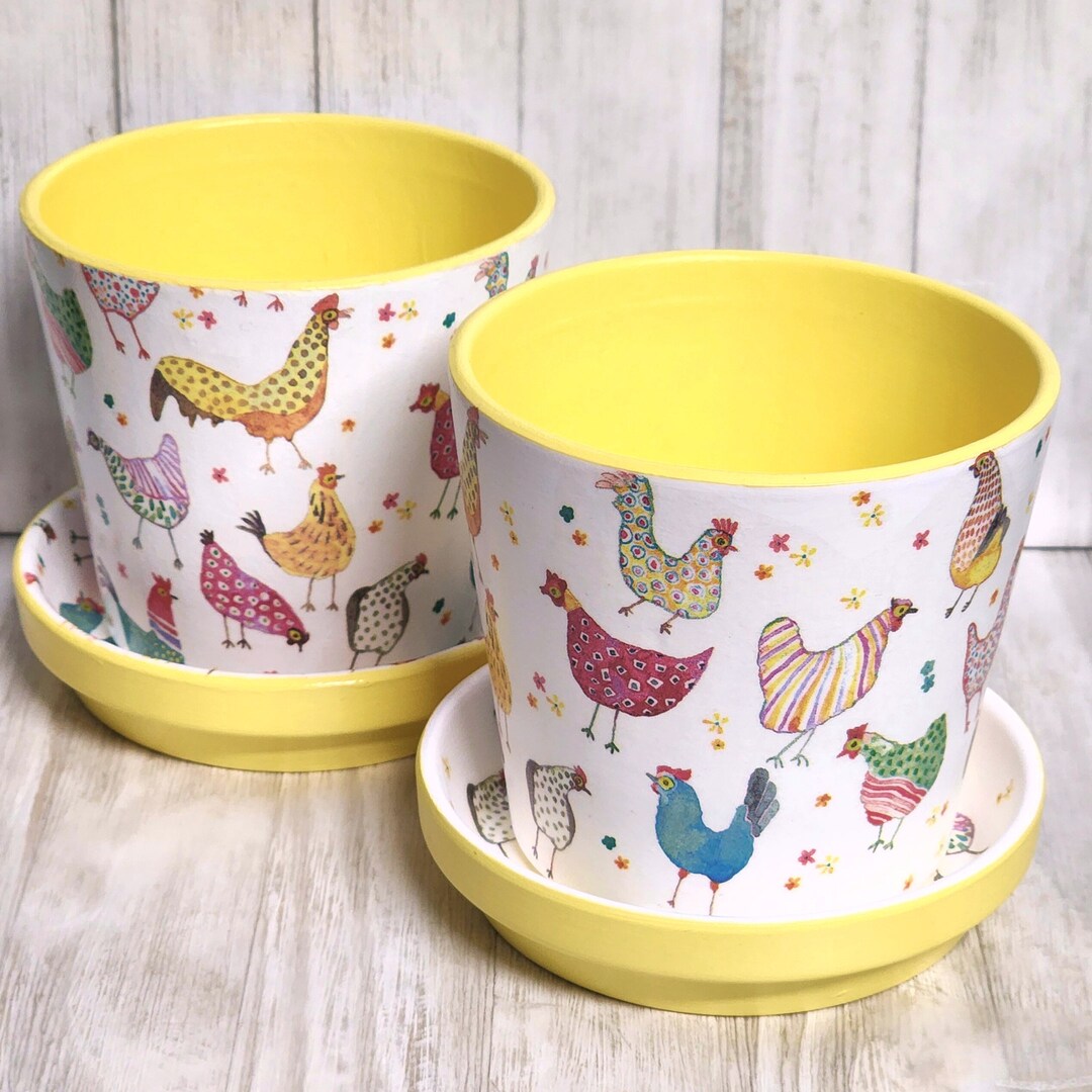 HEN HAPPINESS Decoupage 5 Cabo Pot-saucer-set Modern Style Rimless ...