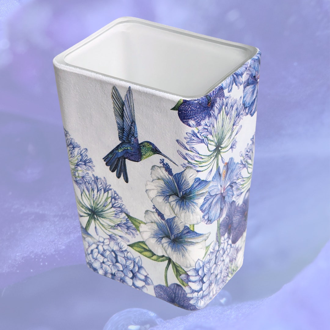 BLUE HUMMINGBIRD Decoupage Rectangle Glass Vase | Modern Rectangle ...