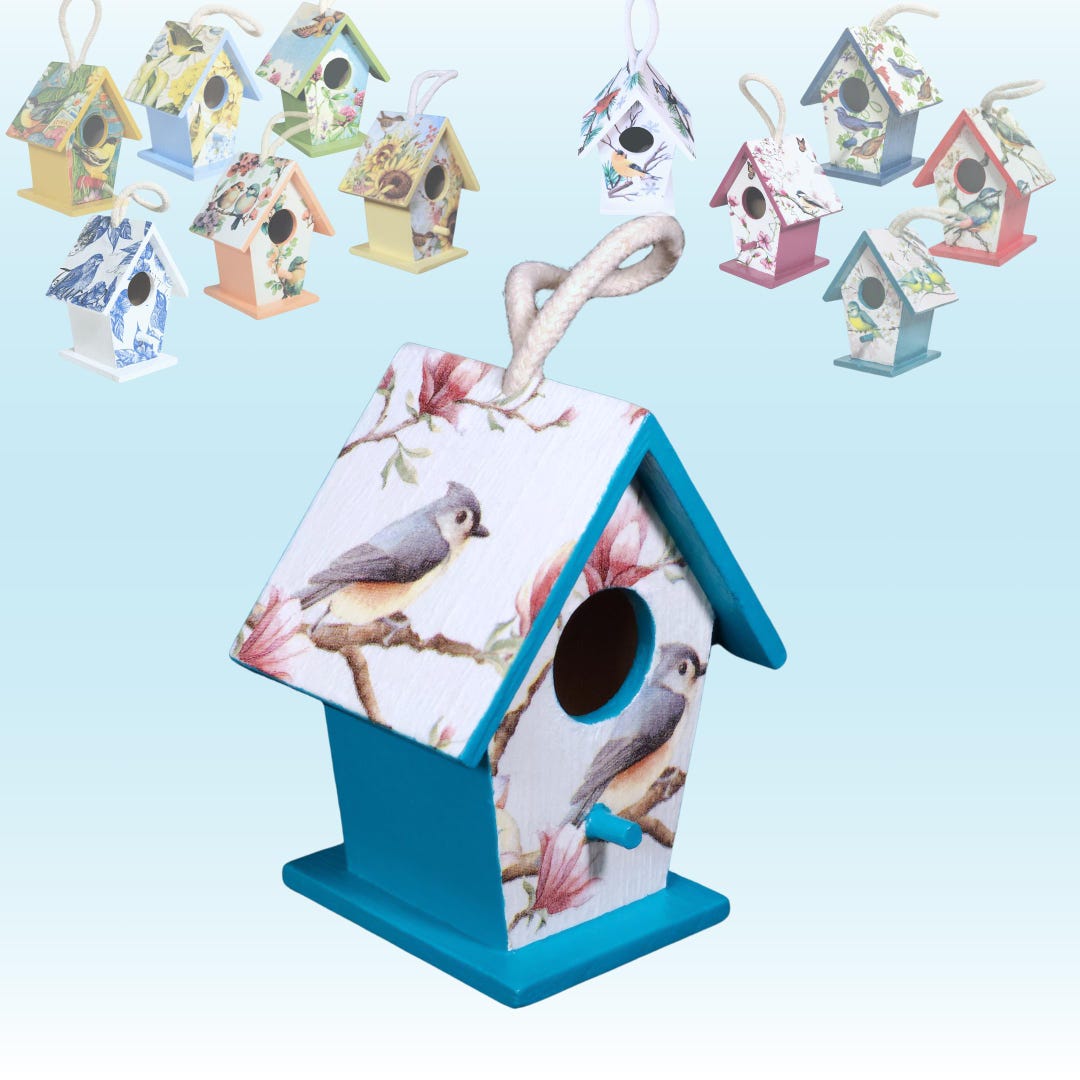 SPRING MELODY Decoupage Small Birdhouse Ornament | 4-inch-tall Hanging ...