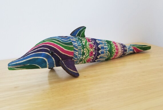Colorful Hand Painted Wooden Dolphin One of a Kind | Etsy