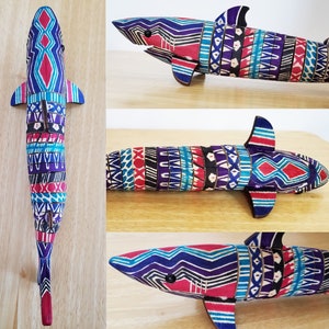 Colorful Hand Painted Wooden Shark - One of a Kind - Reticulated - Etsy