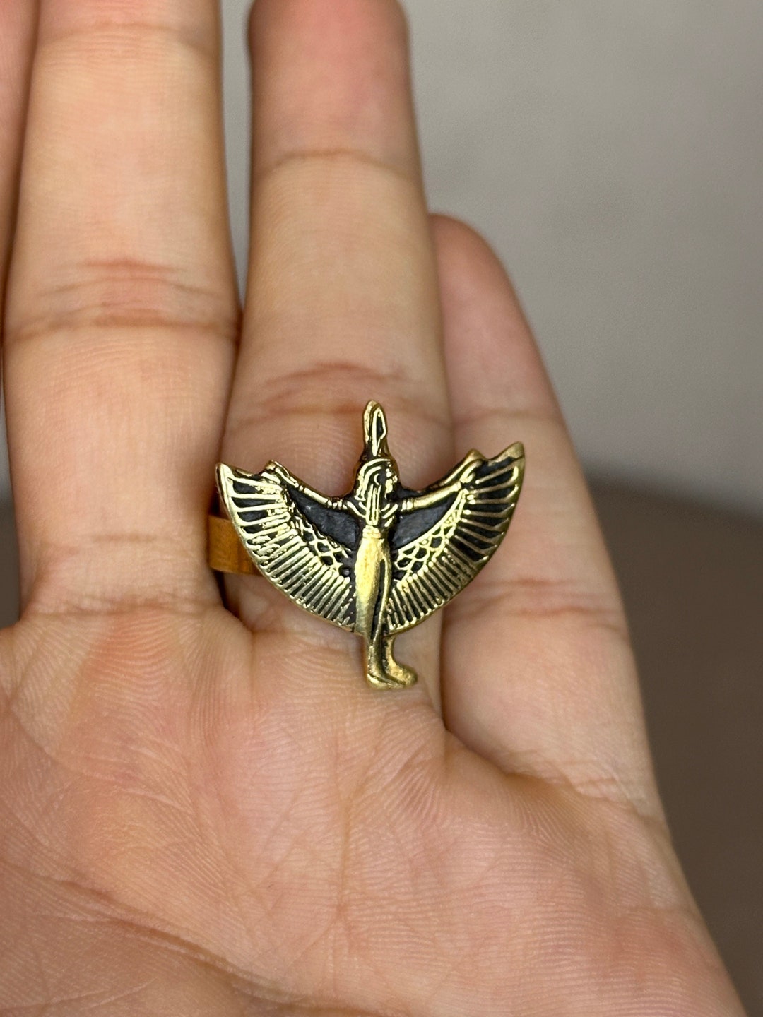 Golden Goddess Isis Ring, Egyptian Jewelry, Adjustable Talisman Ring ...