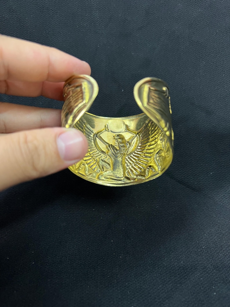 Egyptian Winged Goddess Sun-disk Brass Cuff Bracelet Made in Egypt - Etsy