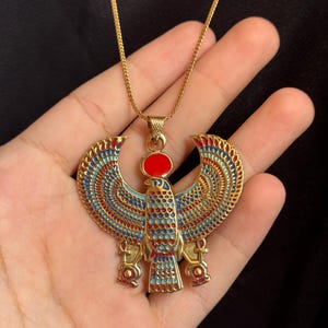Pharaonic Horus Necklace Winged Sun Disk Horus Falcon Necklace Vintage ...