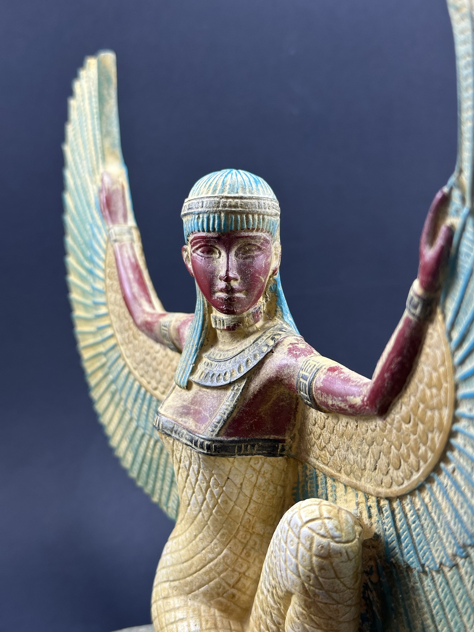 Ancient Unique Isis Goddess Statue With Open Wings Natural Colors Made ...