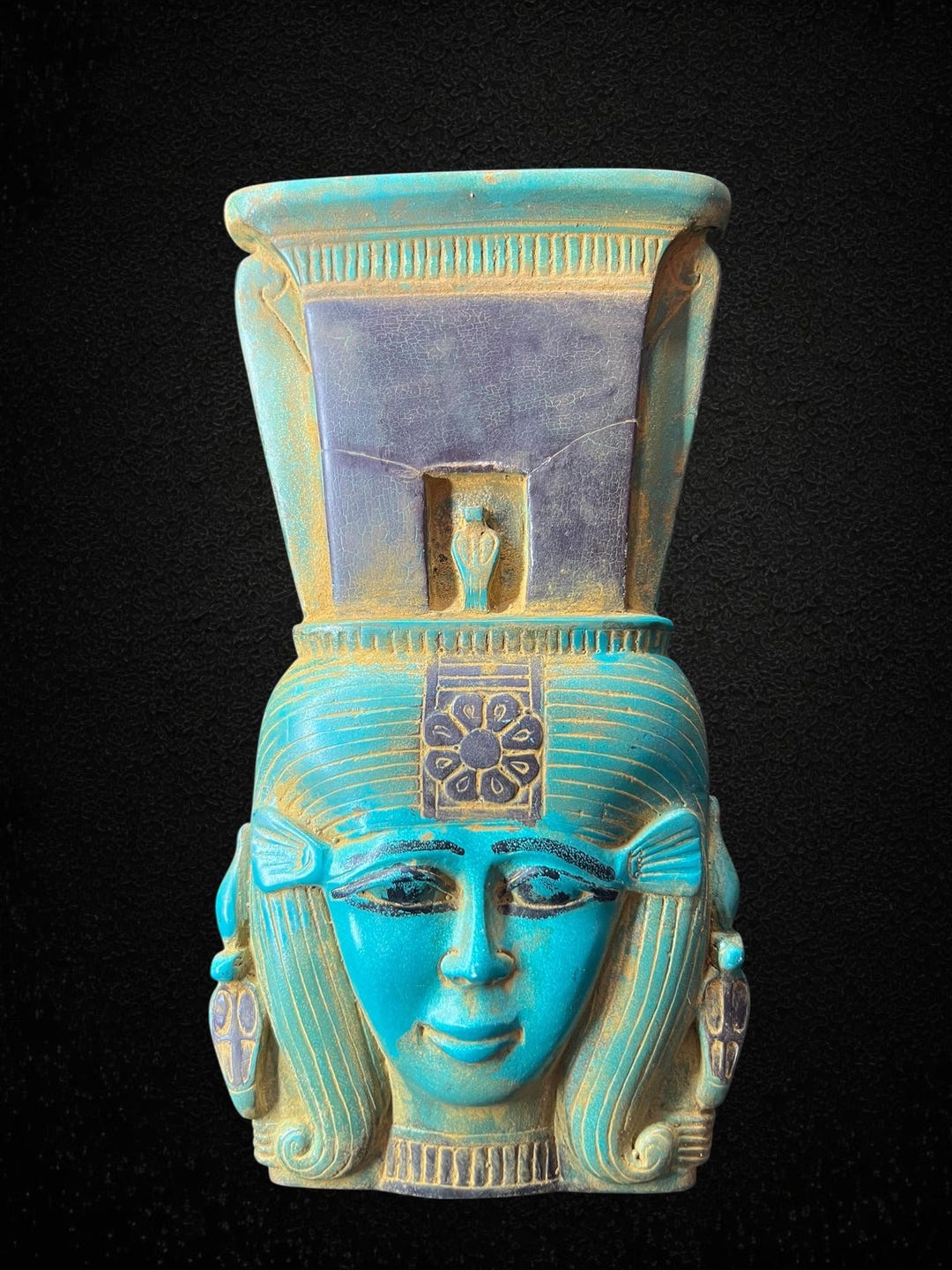 Egyptian Hathor Goddess Turquoise and Blue Statue Ancient Style Head ...