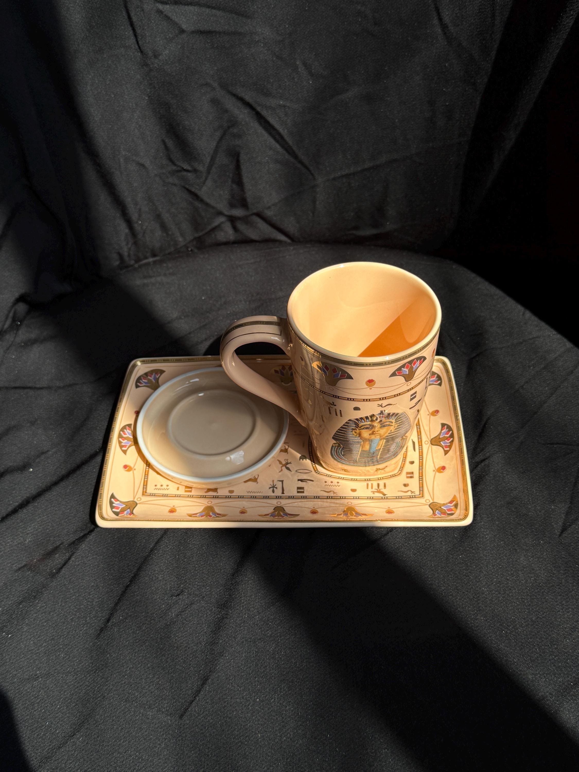 Egyptian Pharaoh Themed Mug Set With Tray, Elegant Nefertiti and ...