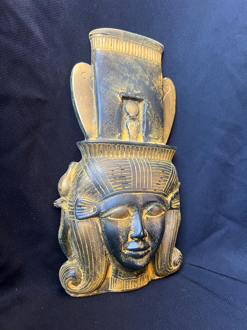 Rare Black & Gold Hathor Wall Mask – Handcrafted Egyptian Goddess Decor ...