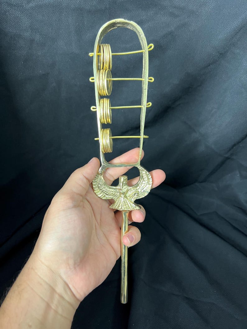 Golden Isis Sistrum With Winged Goddess Motif – Sacred Egyptian Ritual ...