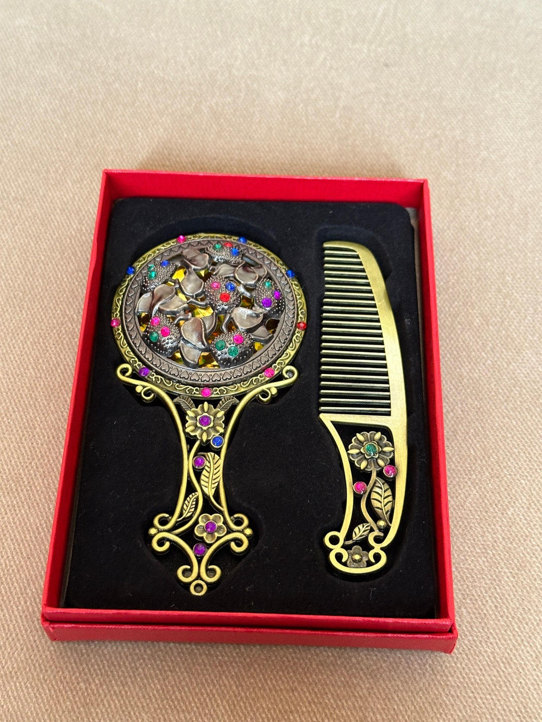 Unique Mirror and Comb Set - Antique Copper Color Peacock Pattern ...