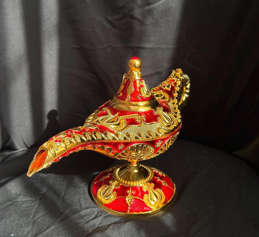 Large Aladdin Lamp Egyptian Genie Decorated Ornately Embossed ...