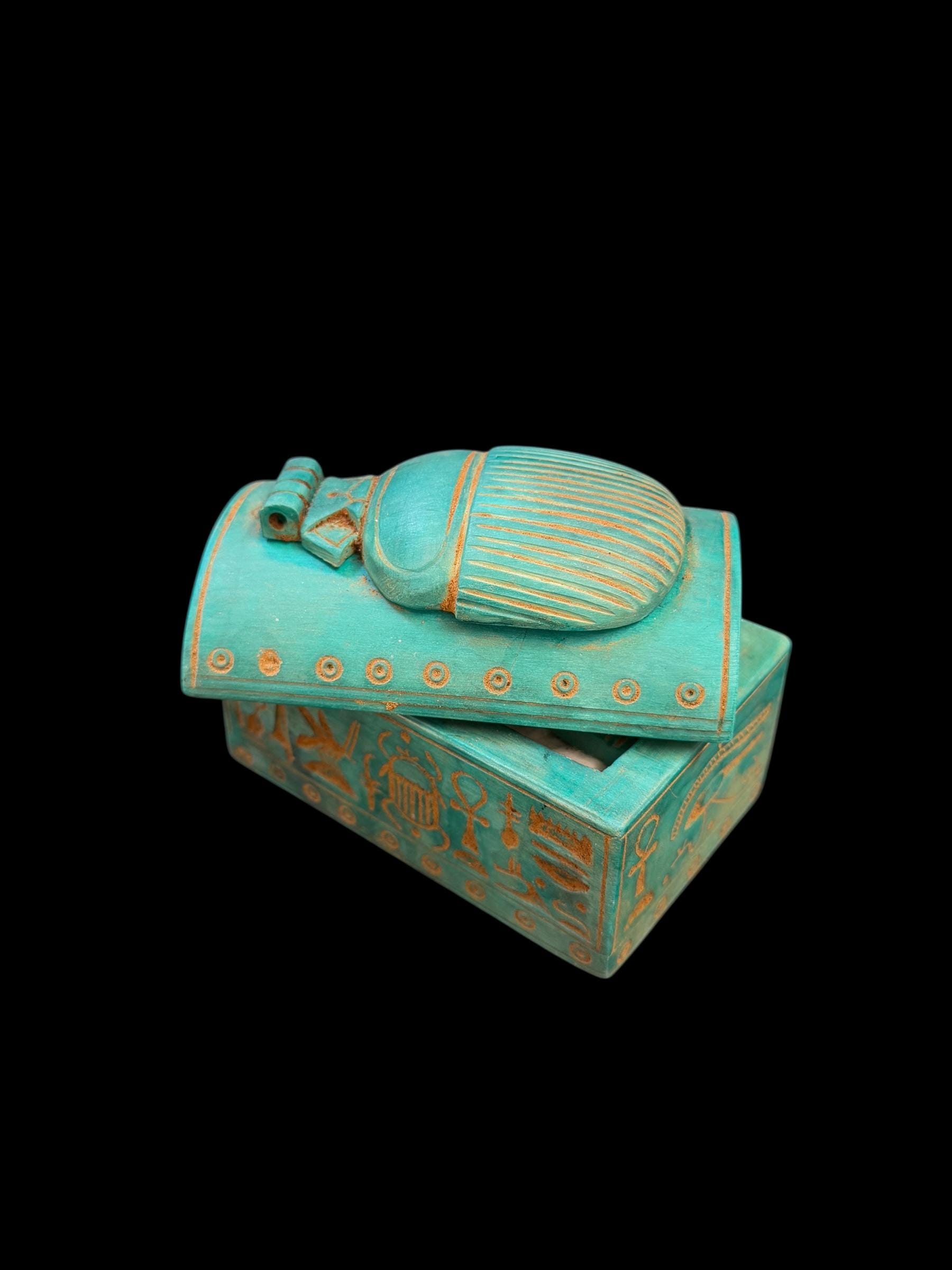 Ancient Egyptian Scarab Keepsake Box With Ankh Handcrafted Turquoise ...