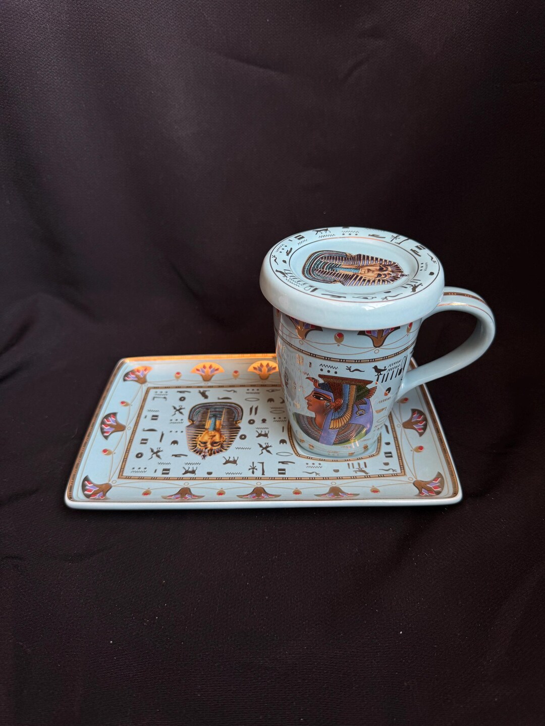 Unique Pharaoh Themed Mug Set With Tray, Elegant Nefertiti and ...