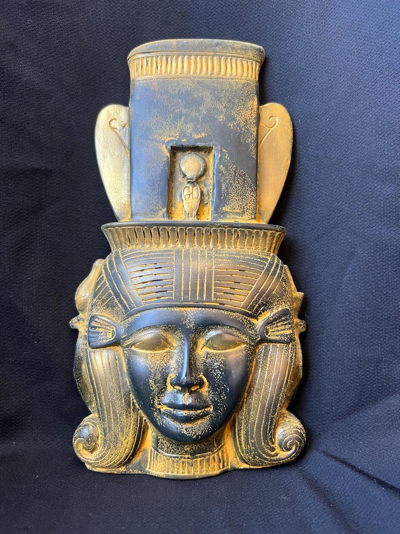 Rare Black & Golden Hathor Wall Mask – Handcrafted Egyptian Goddess ...