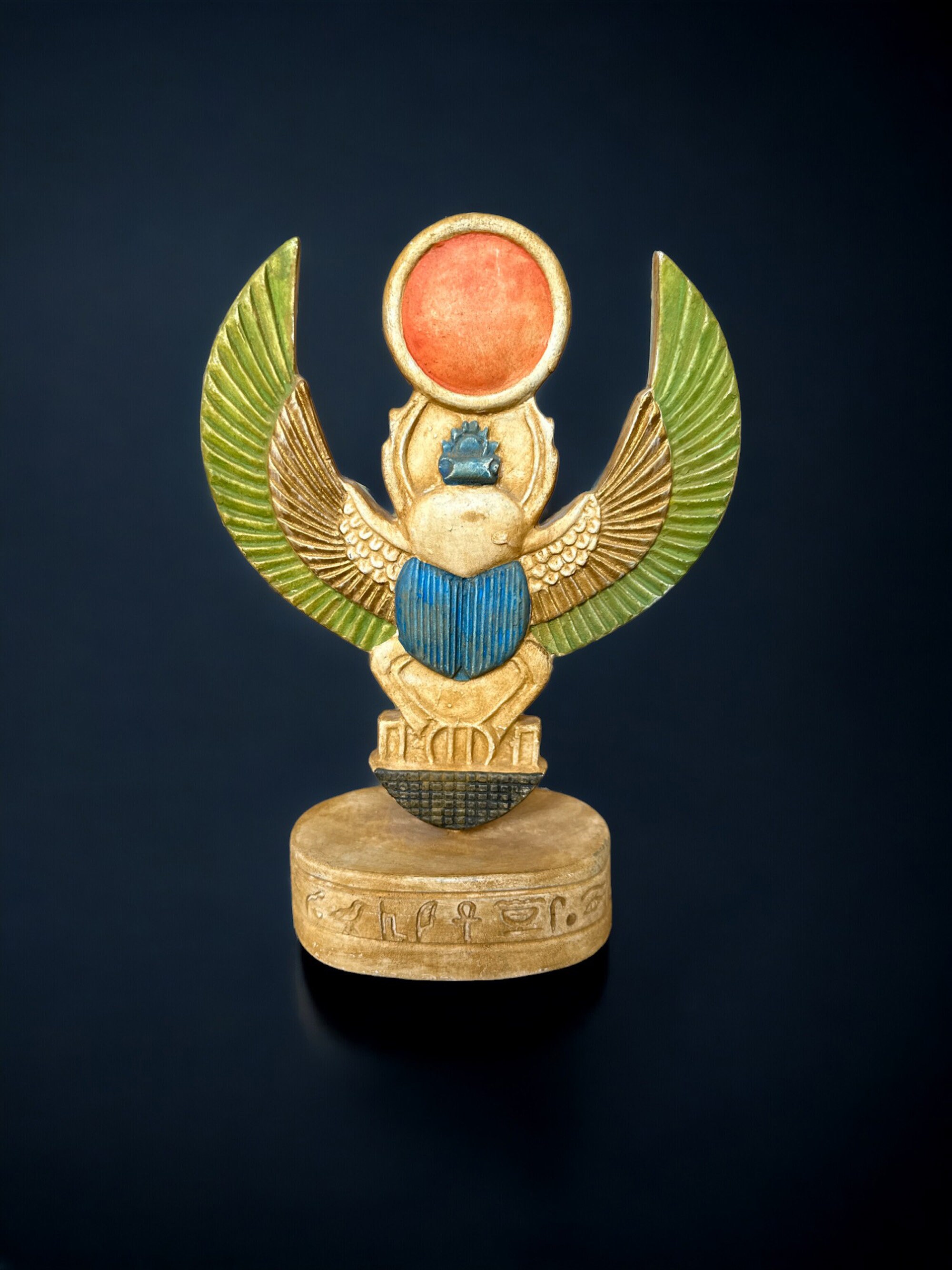 Egyptian Statue of Winged Scarab Beetle Khepri With Sun Disc, Heavy ...