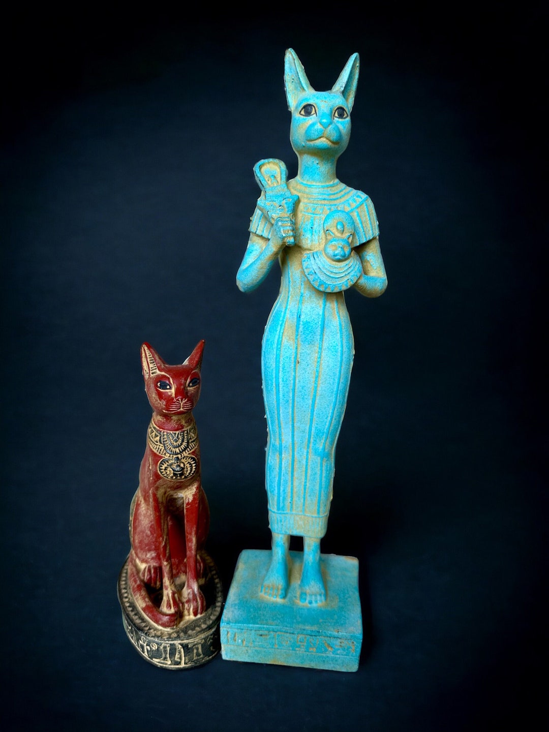 Egyptian Set of Bastet Statues Standing Bastet Statue + Free Sitting ...