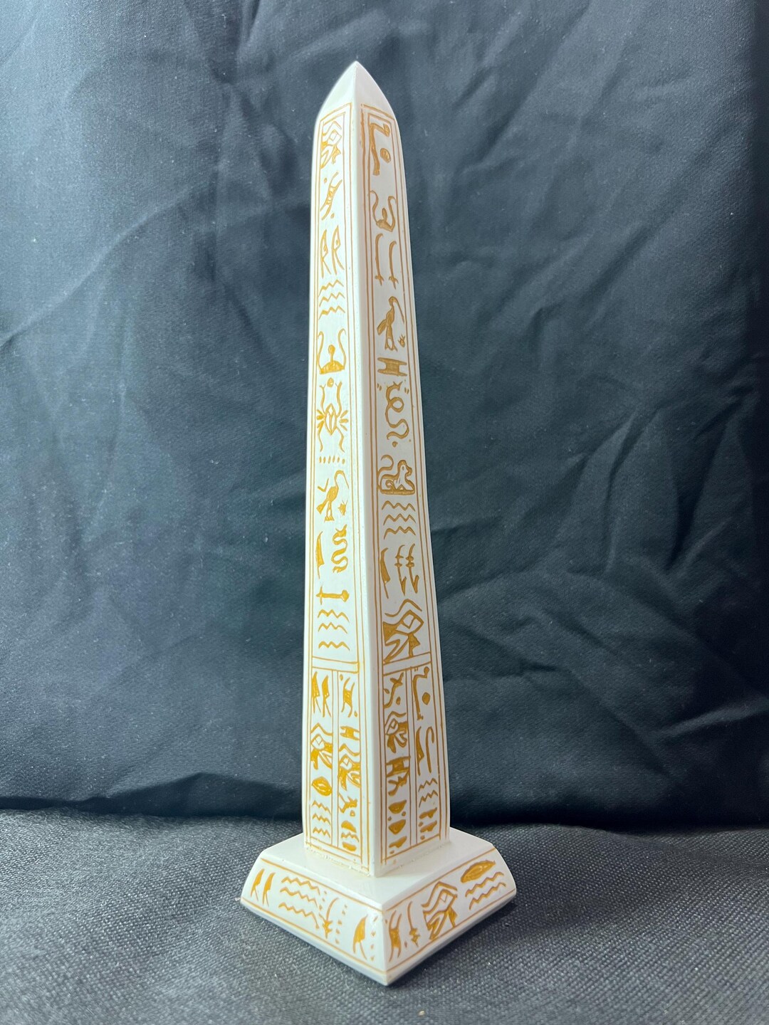 Unique Egyptian Obelisk Statue – White and Yellow Hieroglyphic Monument ...