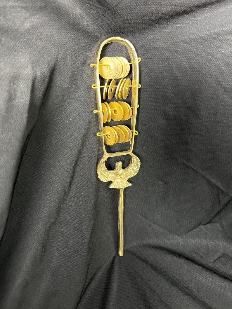 Golden Isis Sistrum With Winged Goddess Motif – Sacred Egyptian Ritual ...