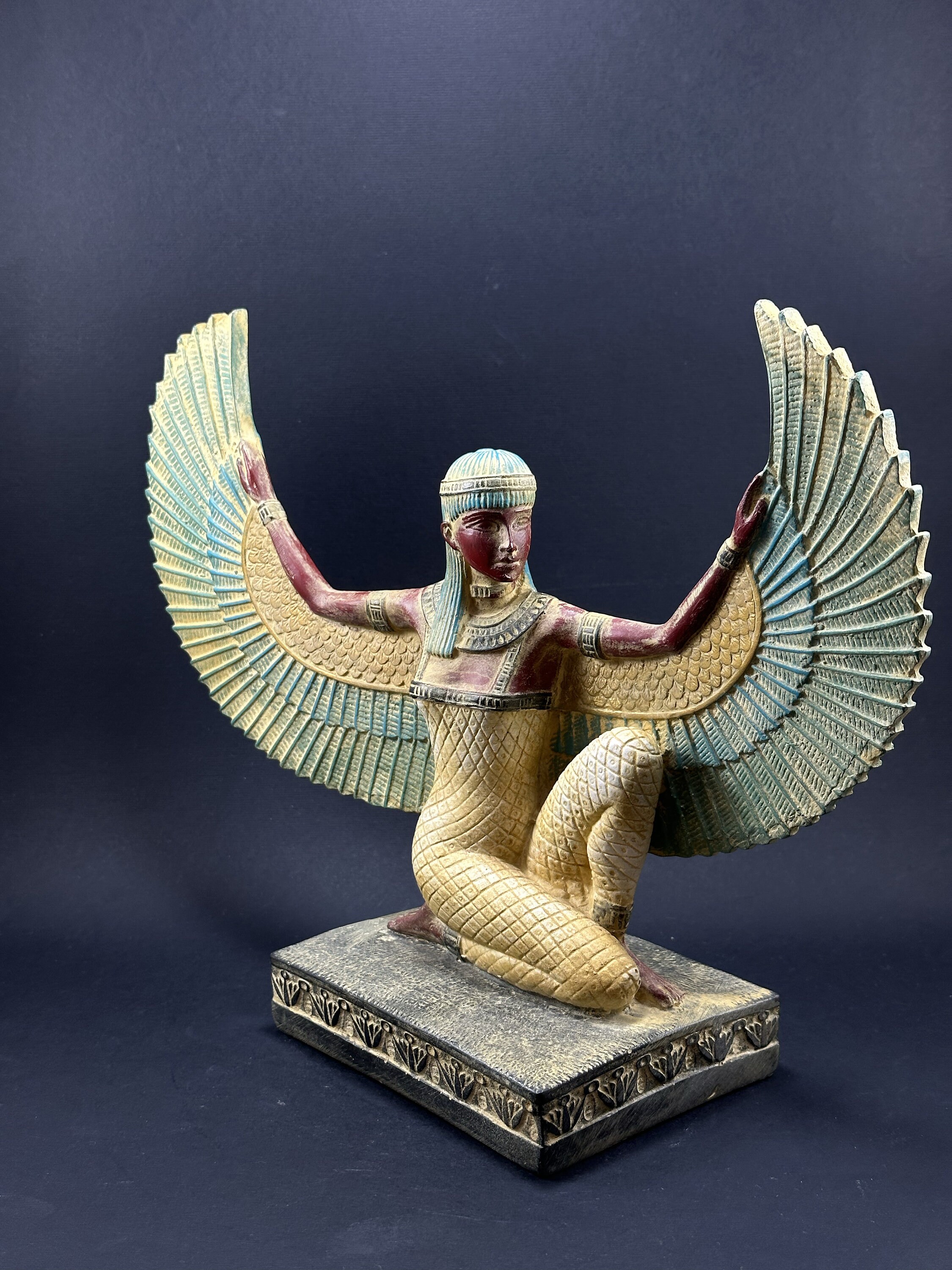 Ancient Unique Isis Goddess Statue With Open Wings Natural Colors Made ...