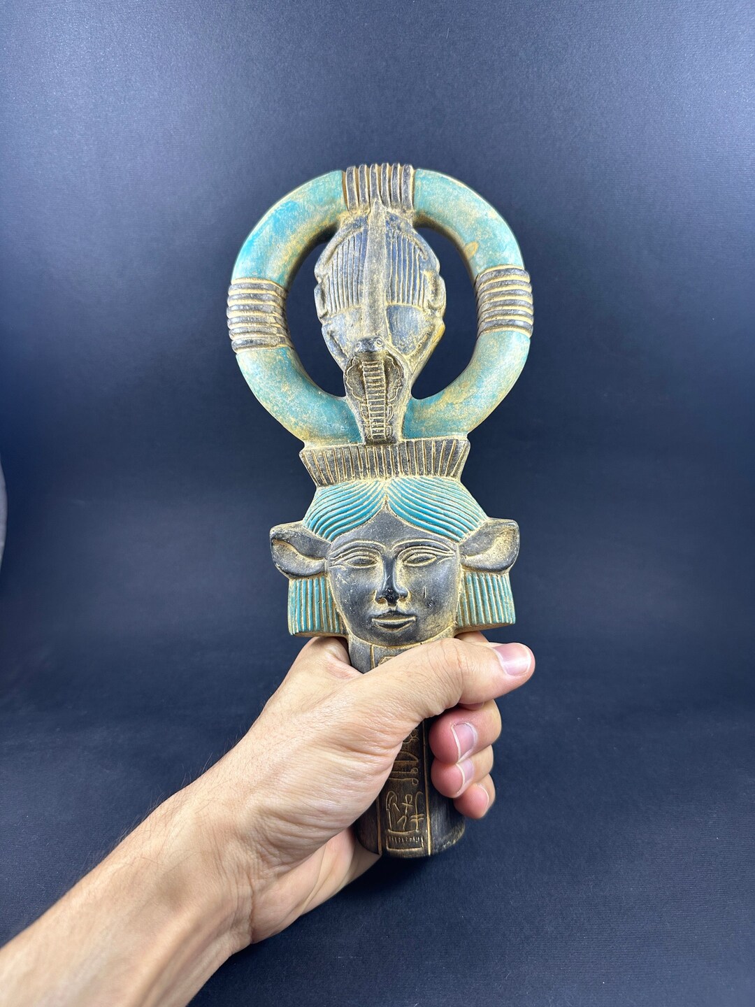 Ankh the Goddess Hathor Cow's Ear Key of Life With Scarab Stone Made in ...