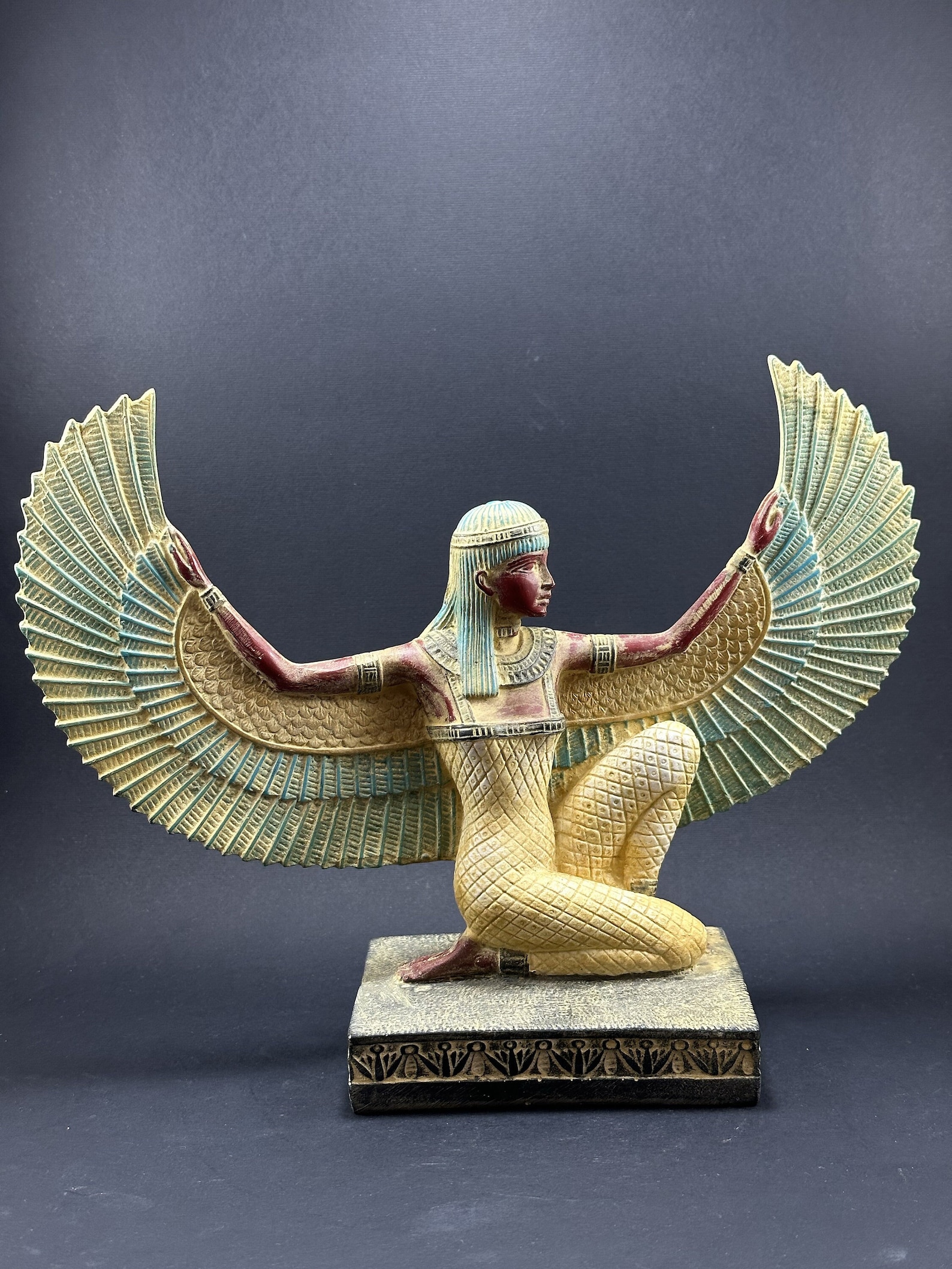Ancient Unique Isis Goddess Statue With Open Wings Natural Colors Made ...
