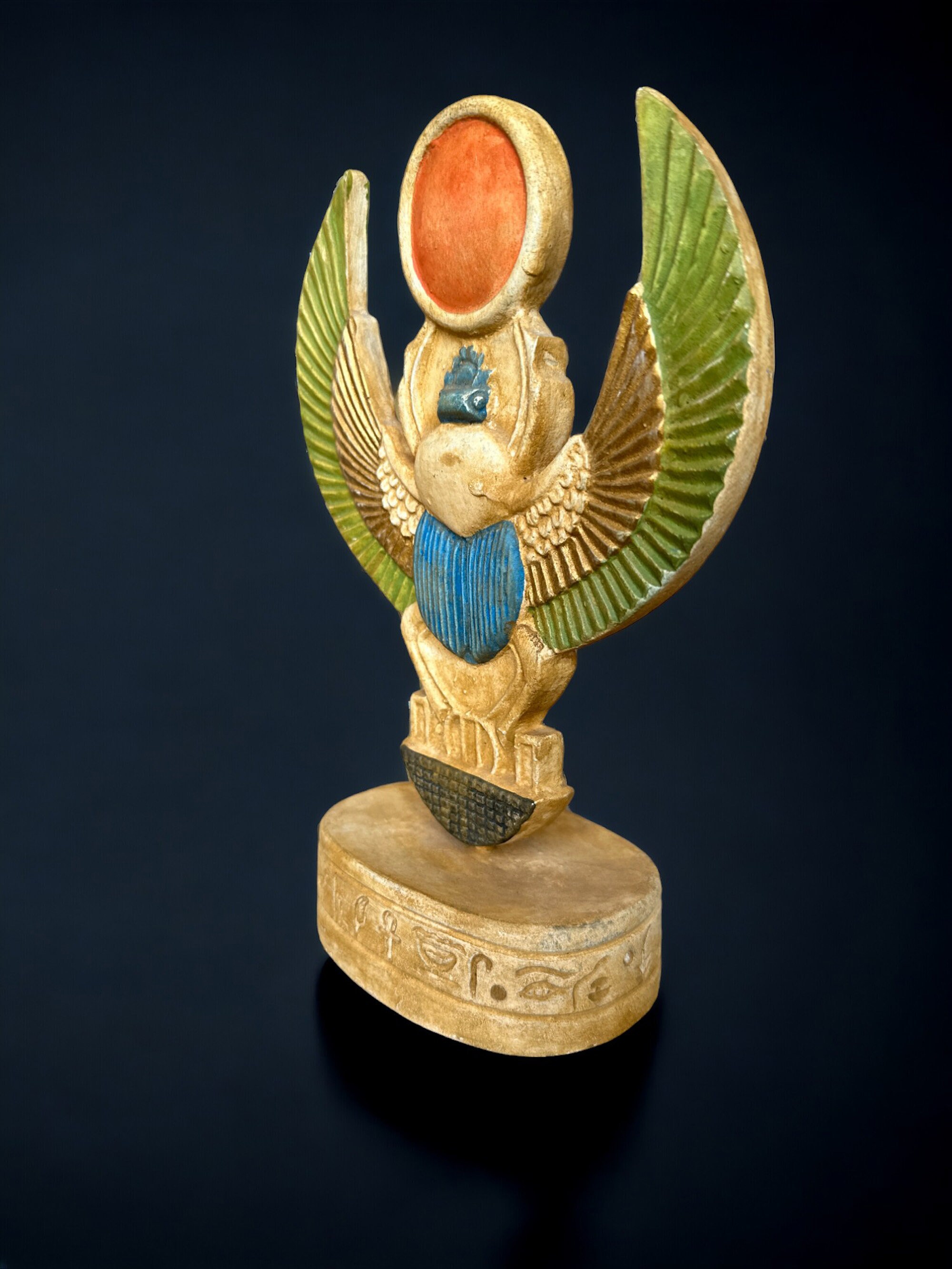 Egyptian Statue of Winged Scarab Beetle Khepri With Sun Disc, Heavy ...