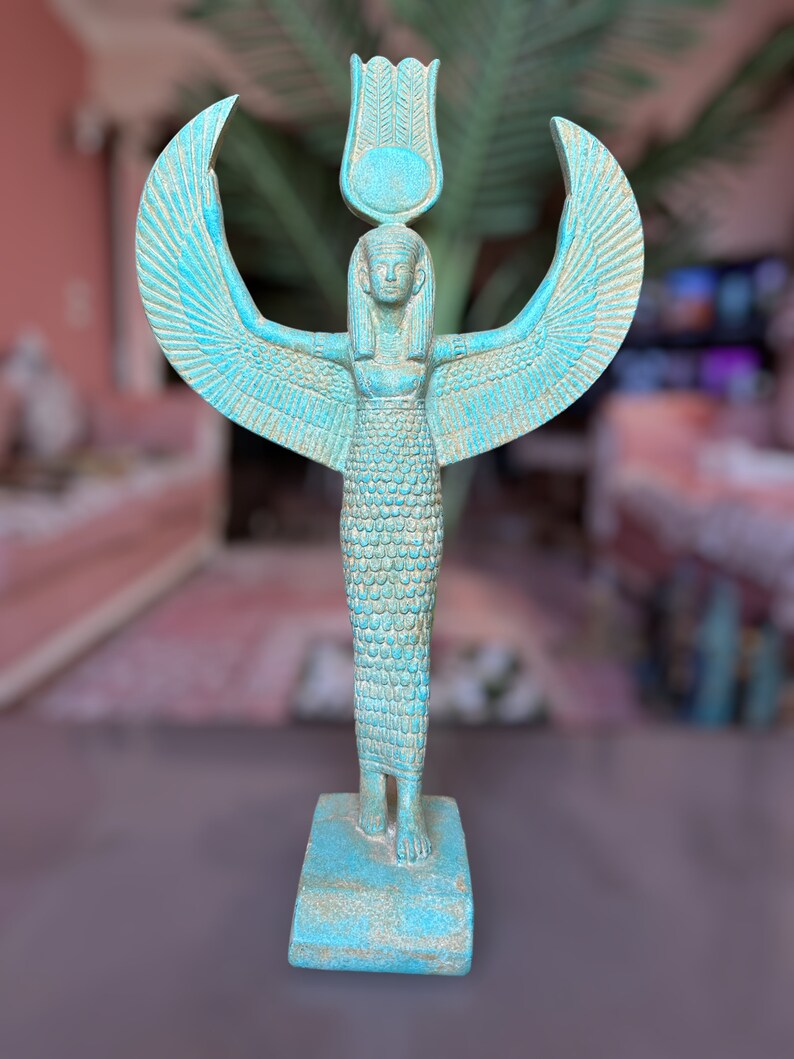 Egyptian Goddess Maat With Open Wings Statue Baby Blue Color Made in ...