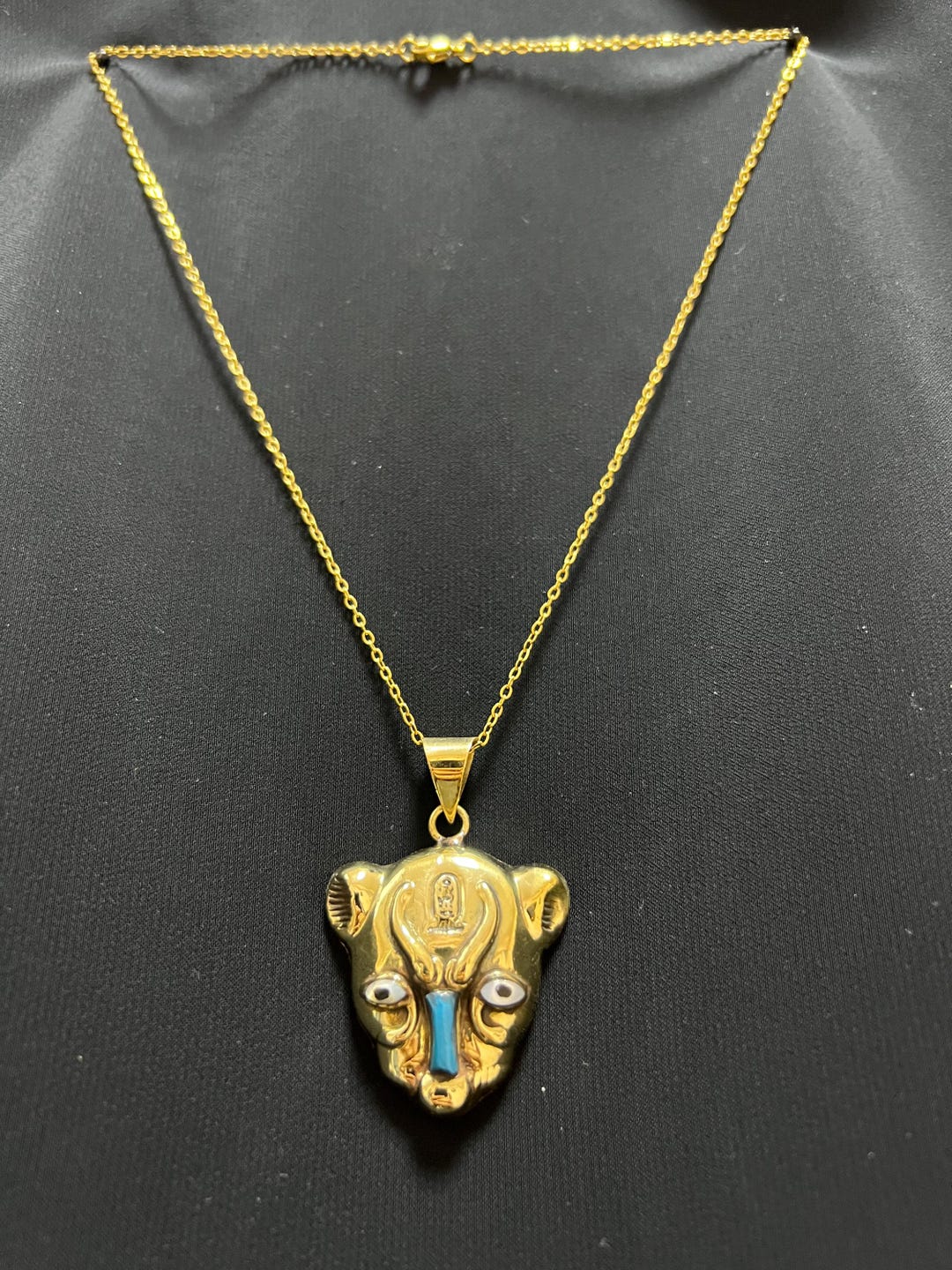 Sekhmet Lioness Necklace Turquoise Blue Enamel Brass Egyptian Goddess ...