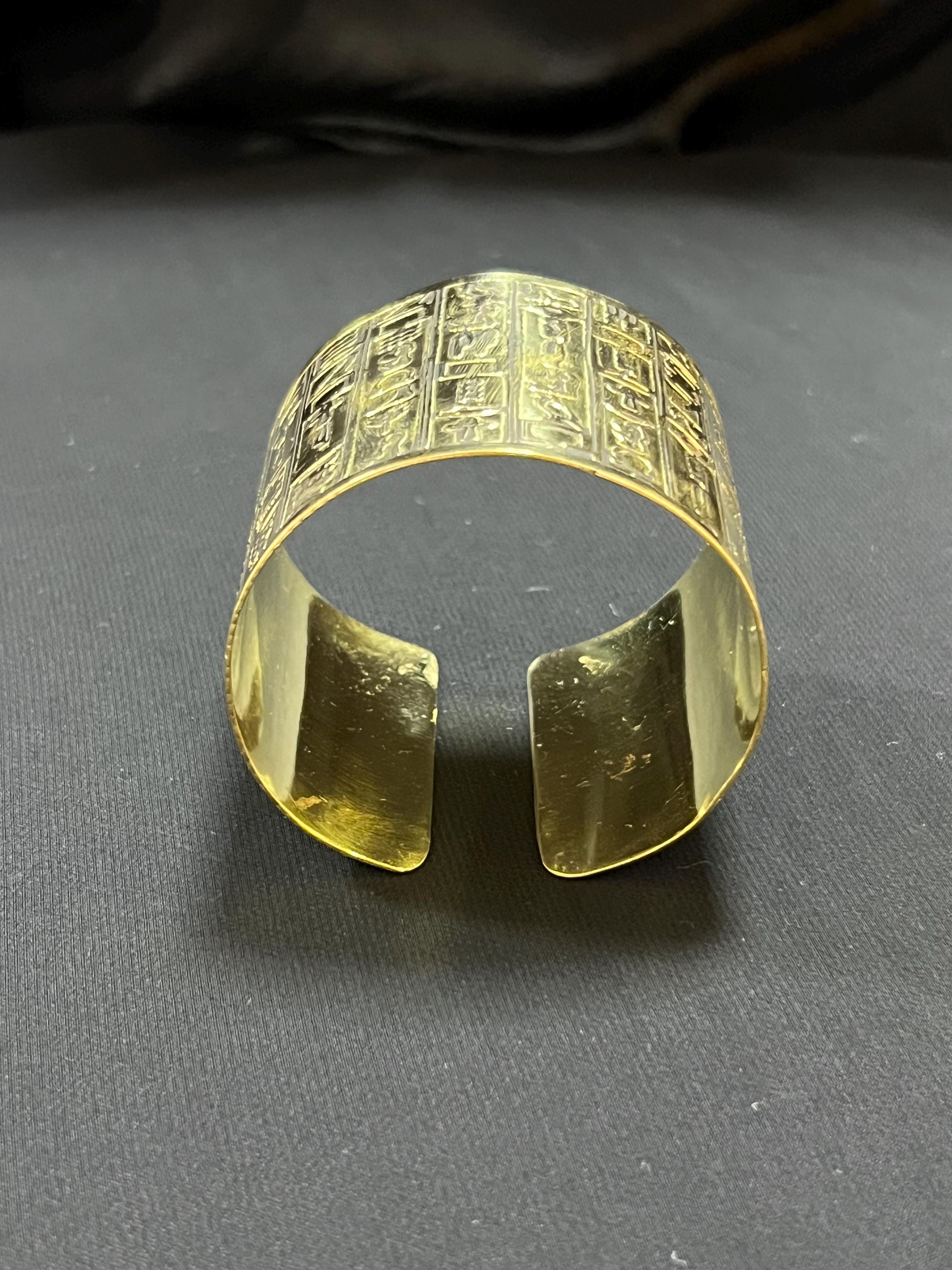 Gold Egyptian Hieroglyphic Cuff Bracelet | Wide Pharaoh-inspired Bangle ...