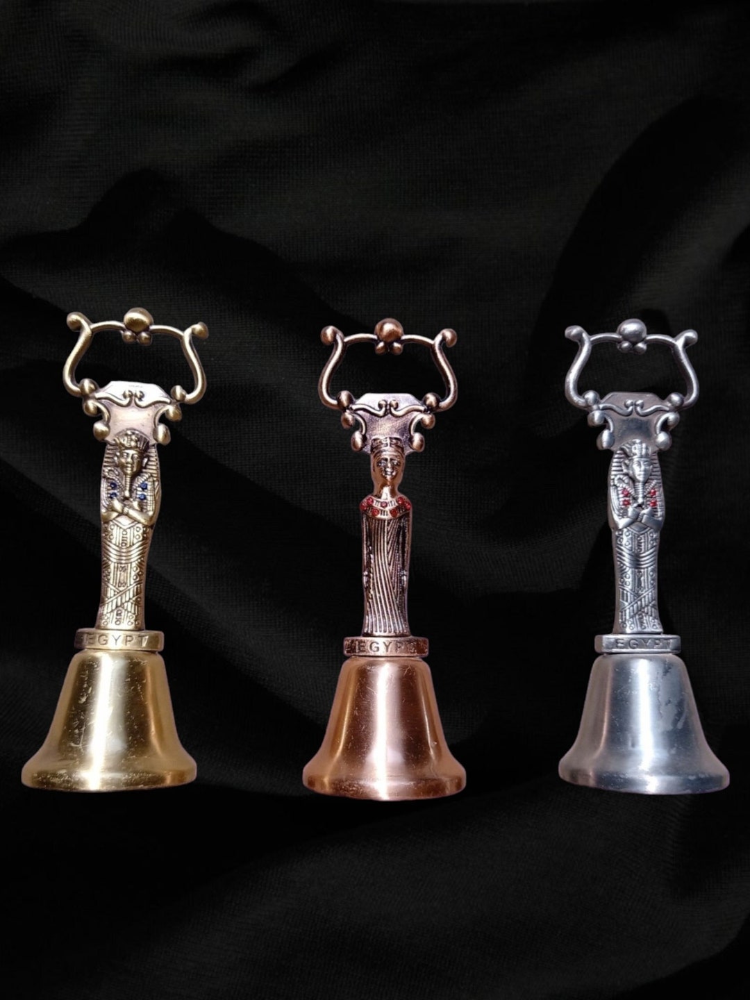 Set of 3 Pharaonic Egyptian Metal Call Bell Hand Bell Egyptian ...