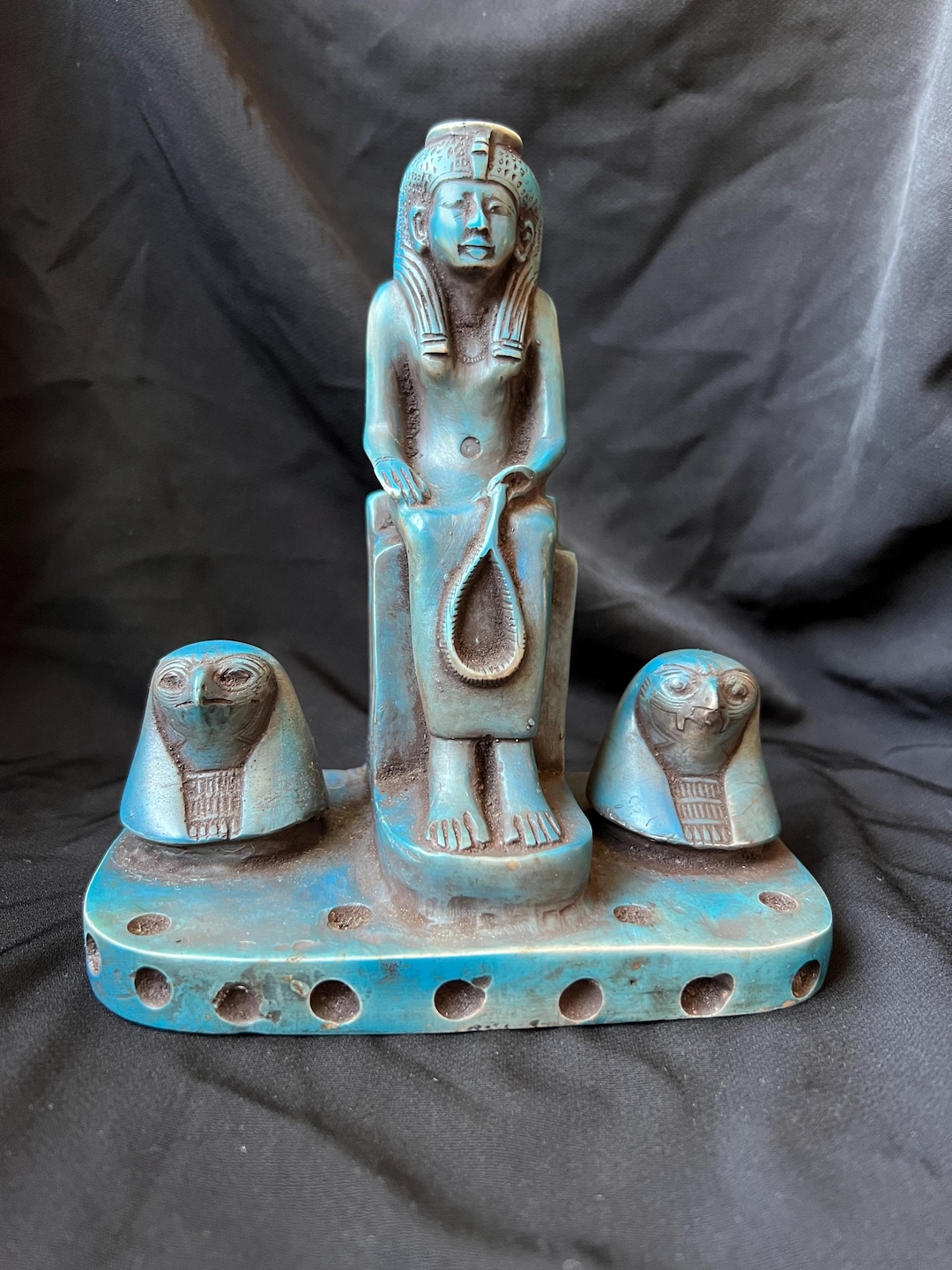 Blue Hathor Statue | Turquoise Egyptian Goddess of Joy, Music, and ...