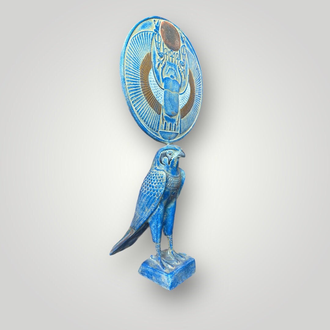Horus Falcon Figure God of the Sky With Sun Disk and Scarab Glorious ...