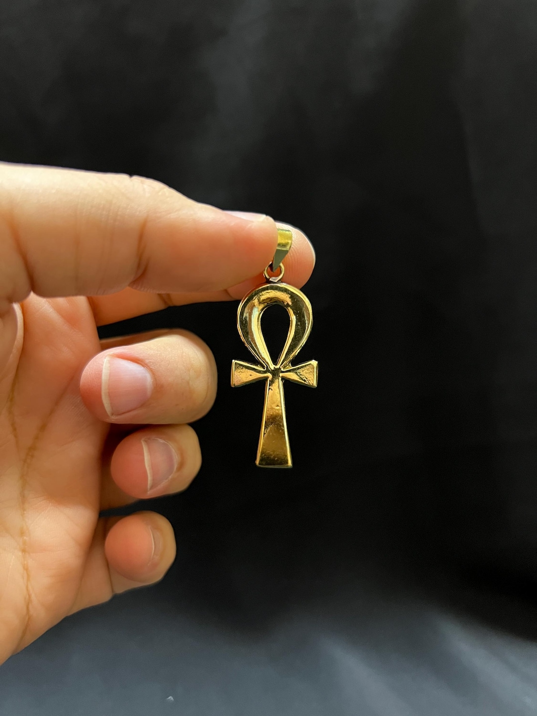 Golden Ankh Pendant With Two Chains | Egyptian Key of Life Necklace ...