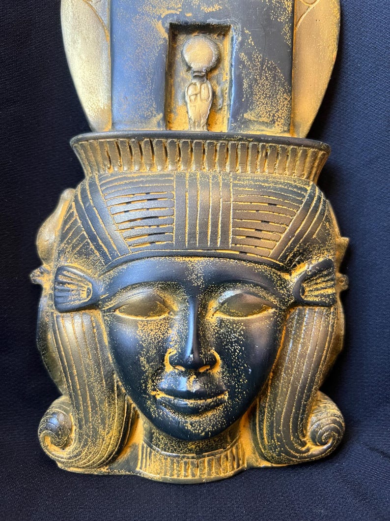 Rare Black & Gold Hathor Wall Mask – Handcrafted Egyptian Goddess Decor ...