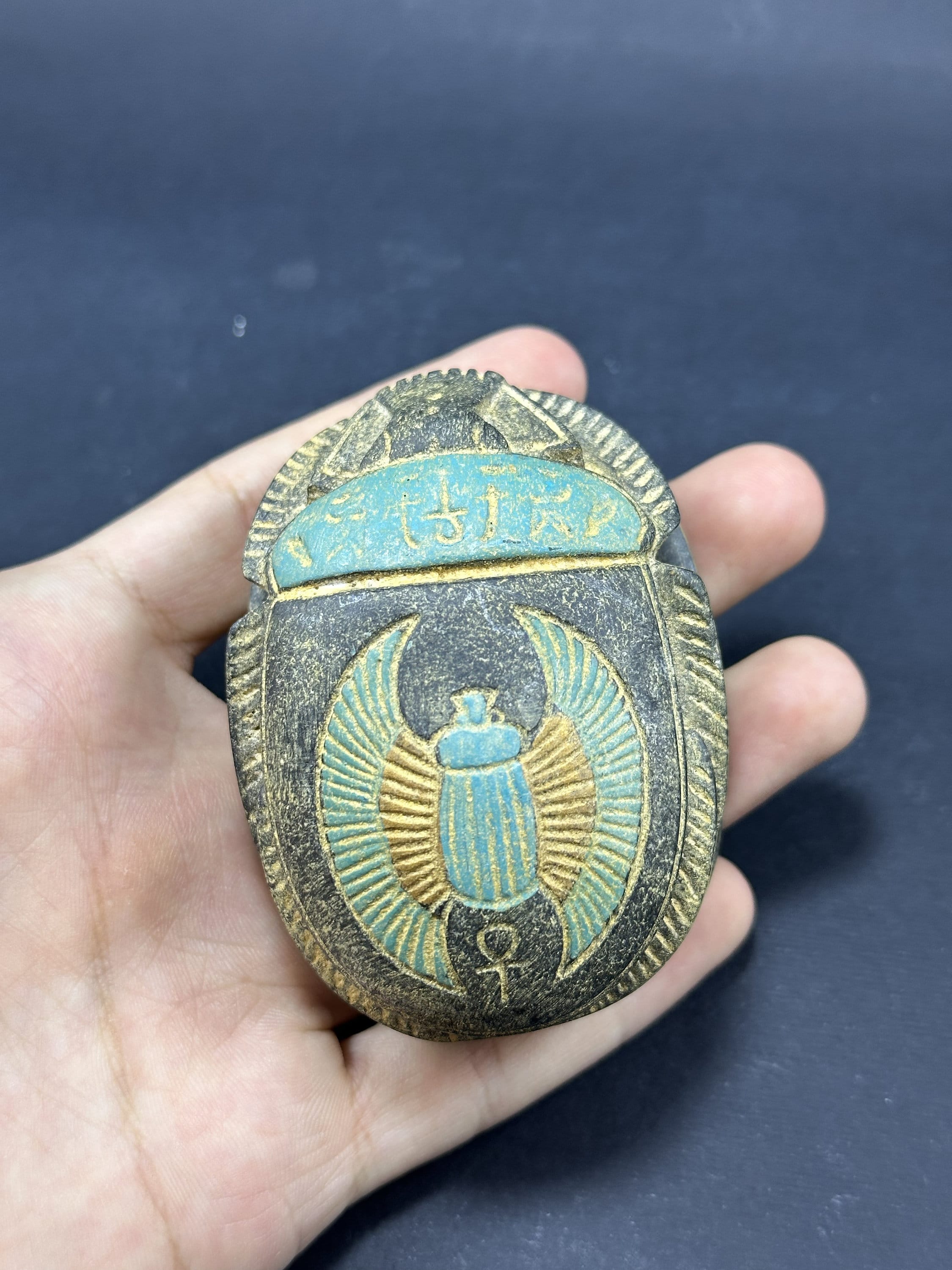 Authentic Ancient Egyptian Scarab Amulet Beetle Heavy Stone Sculpture ...