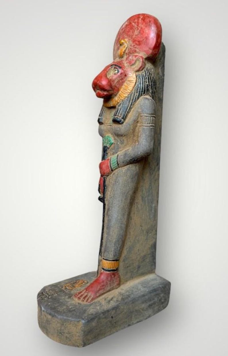 Ancient Egyptian Sekhmet Statue With Red Sun Disk – Handcrafted Lioness ...