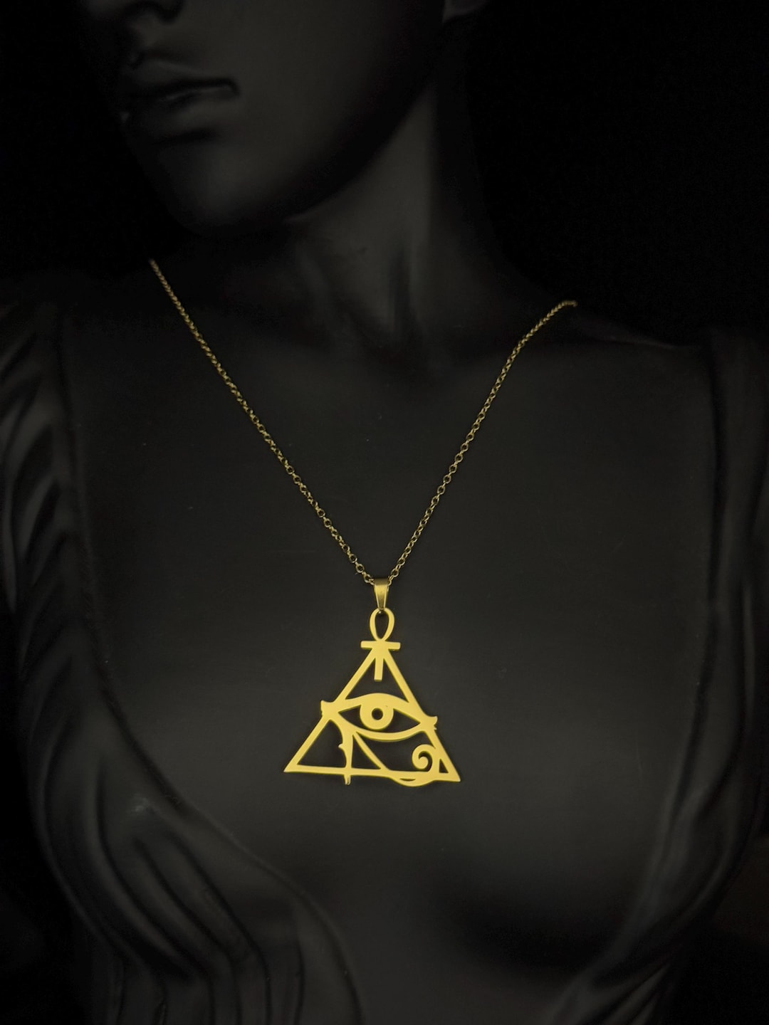 Eye of Horus Necklace Gold Triangle Pendant for Protection and ...
